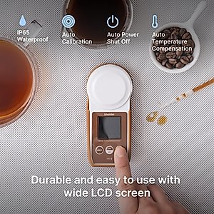 Digital Coffee Refractometer - Pairs with Smartphone | Range 0-27%; Accuracy ±0.2%; ATC 50°F to 140 °F | Portable Handheld | Made in Korea | Measures Coffee TDS Easy to Read | IP65 Waterproof