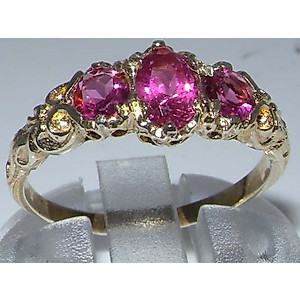 LetsBuyGold 10k Yellow Gold Natural Pink Tourmaline Womens Trilogy Ring - Size 5.75