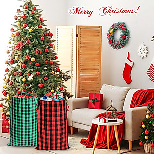 HRX Package 2pcs Cotton Santa Bags, 27.5x19inch Large Fabric Drawstring Christmas Gift Bags, Holiday Gift Wrap with Gift Tag for Presents