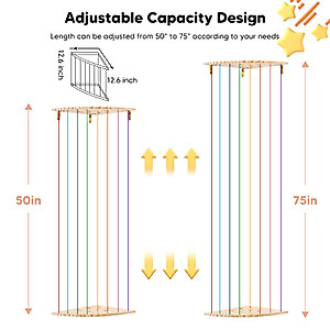 Stuffed Animal Storage Toy Storage Organizer, Wood & Rainbow Elastic Rope Plushies Organizer toy net Adjustable Length Stuffed Animal hammock Corner, Large Kids Furniture for Nursery Playroom Bedroom