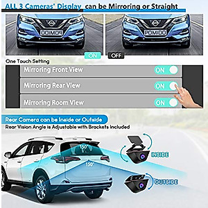 PORMIDO Triple Mirror Dash Cam 12" with Detached Front and in-Car Camera,Waterproof Backup Rear View Dashcam Anti Glare 1296P IPS Touch Screen with Sony Sensor,Starvis Night Vision,GPS,Parking Assist