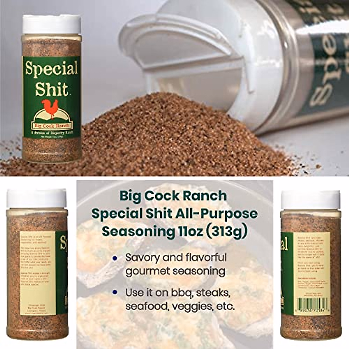 Big Cock Ranch Gourmet Seasoning Bundle All-Purpose Special 13oz, Bull for Steak, Good Sweet N' Salty 11oz and Chicken Gluten-Free and No MSG