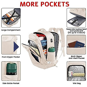 JCDOBEST Carry on Backpack, Extra Large Travel Backpack Airplane Approved Weekender Bag for Men and Women, Water Resistant Lightweight Daypack for Flight 40L, beige