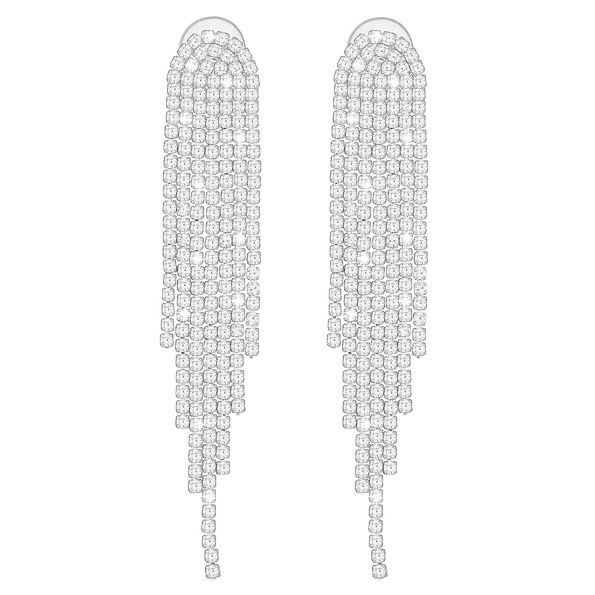 Yolev Long Tassel Earrings Crystal Chandelier Earring Bohemian Rhinestone Fringe Chain Earring Bridal Jewellery Silver Tassel Drop Dangle Earrings Crystal Statement Dangle Earrings