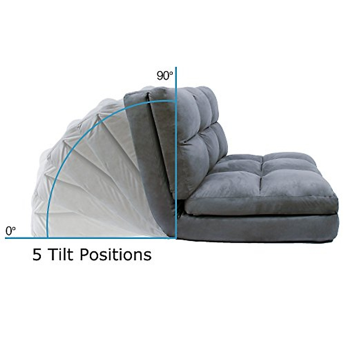 Loungie Micro-Suede 5-Position Adjustable Convertible Flip Chair, Sleeper Dorm Bed Couch Lounger Sofa, Grey