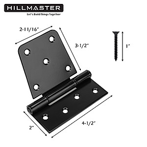 HILLMASTER 3.5 Inch Heavy Duty Gate Hinges Fence Door Hinges Durable Black Gate Strap Hinge for Indoor Outdoor, Gate Hardware Kit for Shed,Wooden Fences,Vinyl Fence Gate,Barn Door,Garage,2 Pack