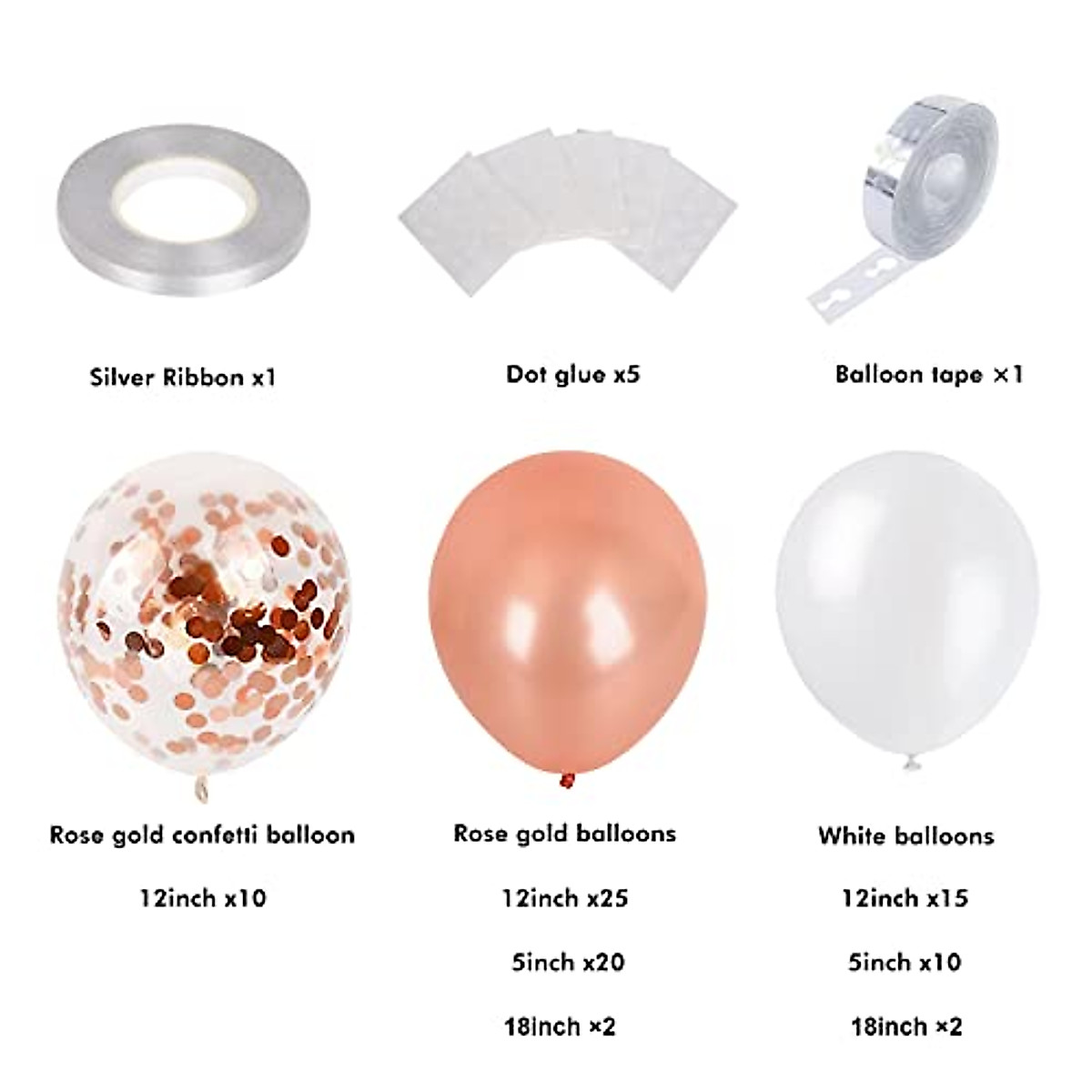 Rose Gold Balloons Arch Garland Kit, 84Pack Rose Gold Confetti Balloons, White Latex Balloons for Bridal Shower Valentine's Day Baby Shower Wedding Birthday Party Decorations Supplies