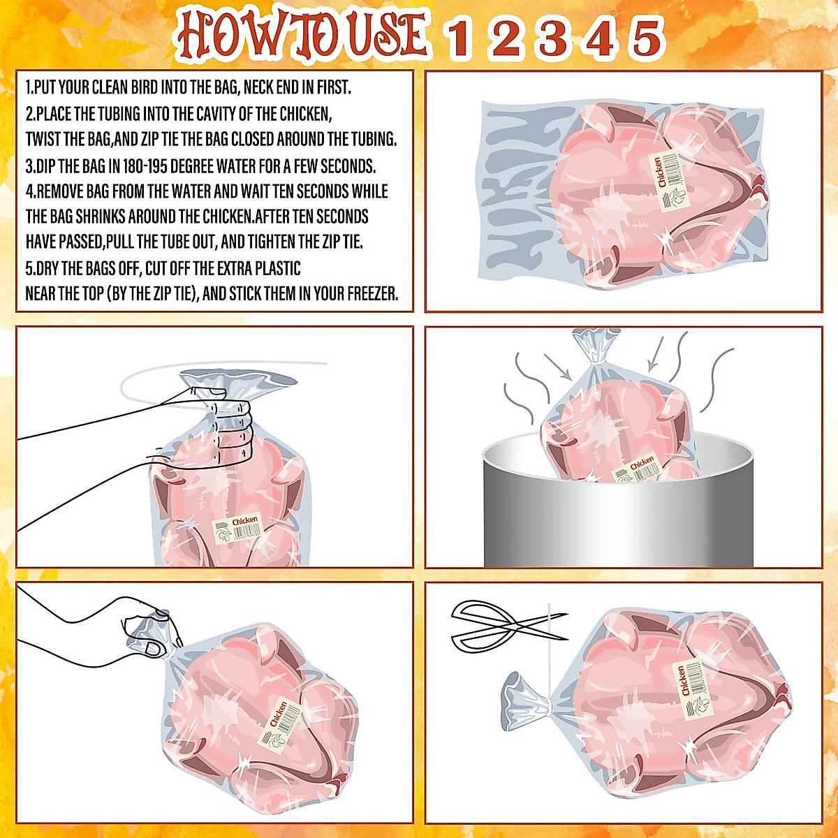 161 Pcs Thanksgiving Turkey Poultry Heat Shrink Bags Set 60 Pcs Transparent Heat Shrink Bags Clear Poultry Heat Shrink Wrap 100 Pcs Zip Ties 1 Silicone Straw for Chickens Meat Food Storage, 2 Sizes