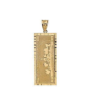 14K Yellow Gold 1.4" Benjamin's One Hundred Dollar Bill Money $ Charm Pendant