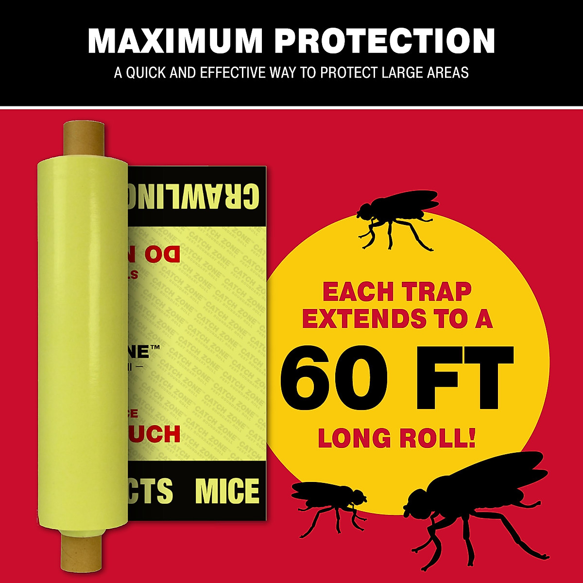 Catchmaster Catch Zone Pest Boundary Roll 1-PK 60FT, Adhesive Mouse Traps Indoor, Spider, Lizard, & Ant Sticky Traps for Crawling Insects, Pest Control Glue Traps for Warehouse, Basement, & Kitchen