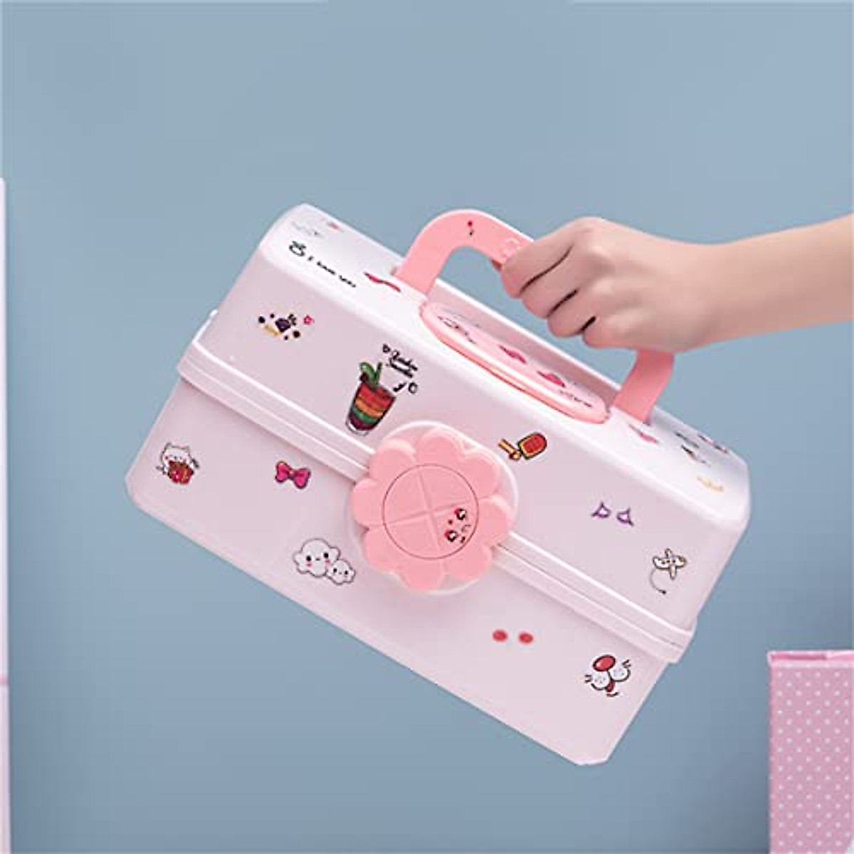 Hair Accessories Storage Box for Girls Hair Supplies Craft Organizers and Storage Plastic Box with 3-Tier Fold Tray and Handle,Portable Lockable Container for Arts Crafts Cosmetic Sewing Toy