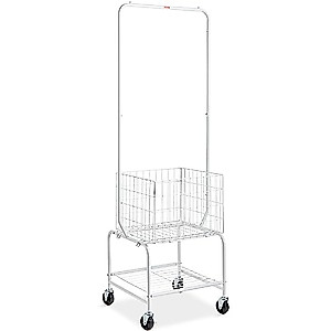 VEVOR Metal Rolling Laundry Basket with Hanging Garment Rack, Laundry Hamper Cart Adjustable Height with Basket Load and Shelf Load, Storage Organizer with Heavy Duty Lockable Wheels