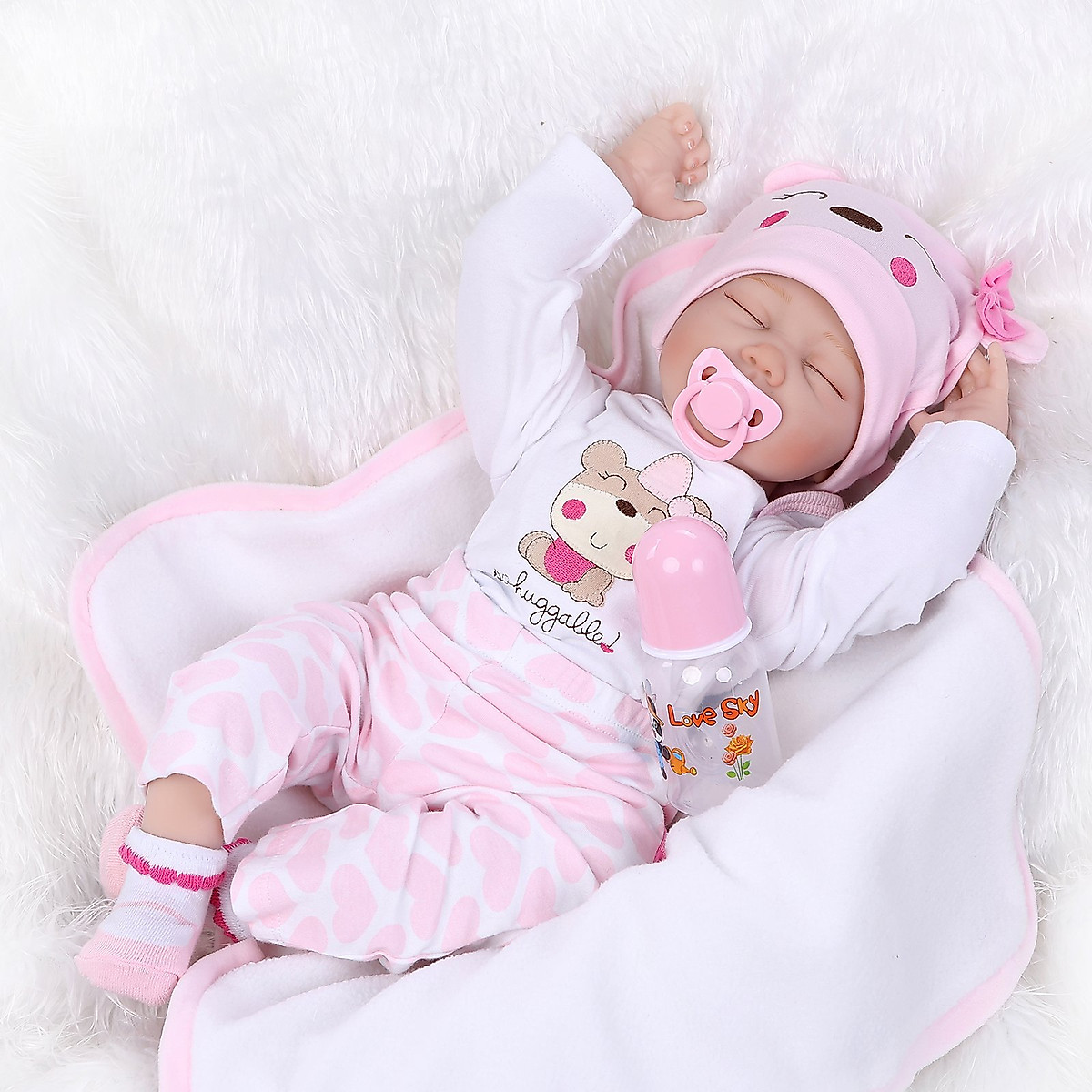 OCSDOLL Reborn Baby Dolls 22" Cute Realistic Soft Silicone Sleeping Baby Dolls Real Newborn Baby Doll Girl with Closed Eyes