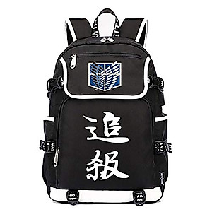 WANHONGYUE Attack on Titan Anime Cosplay Schoolbag Rucksack 15.6" Laptop Backpack with USB Charging Port Black / 2