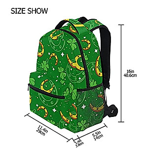 JHKKU Irish St Patrick's Lucky Shamrock Backpack Student Shoulders Bag for Girls Boys Lightweight School bags Travel Laptop Bag M