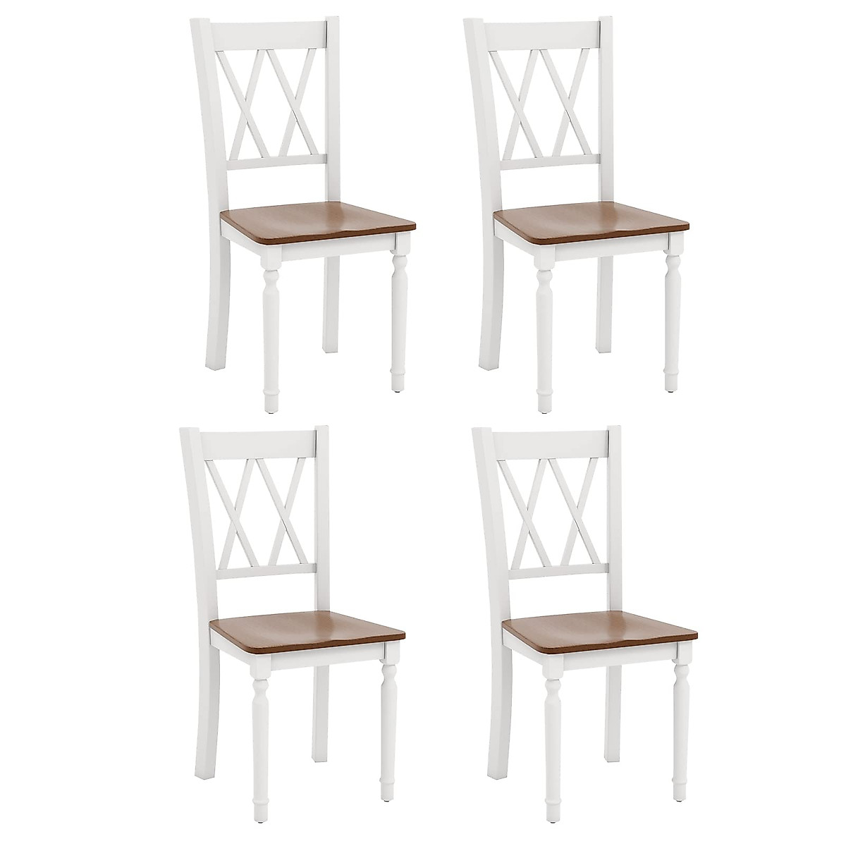 Giantex Dining Room Chairs Set of 4 White - Wooden Farmhouse Kitchen Chairs with Rubber Wood Seat, Acacia Wood Legs, Max Load 360 Lbs, Heavy Duty Wood Armless Dining Chairs with High Back