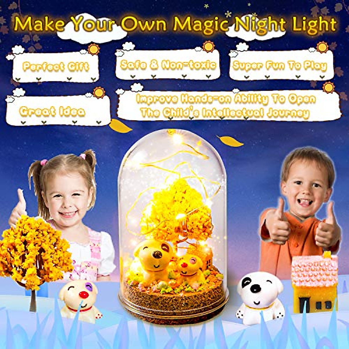 HeyKiddo Make Your Own Magic Night Light - Fairy Lantern Craft Kit for Kids, Arts and Crafts Nightlight Project Novelty for Girl Age 4 5 6 7 8 9 Year Old, DIY Decorative lamp Set for Room Decor