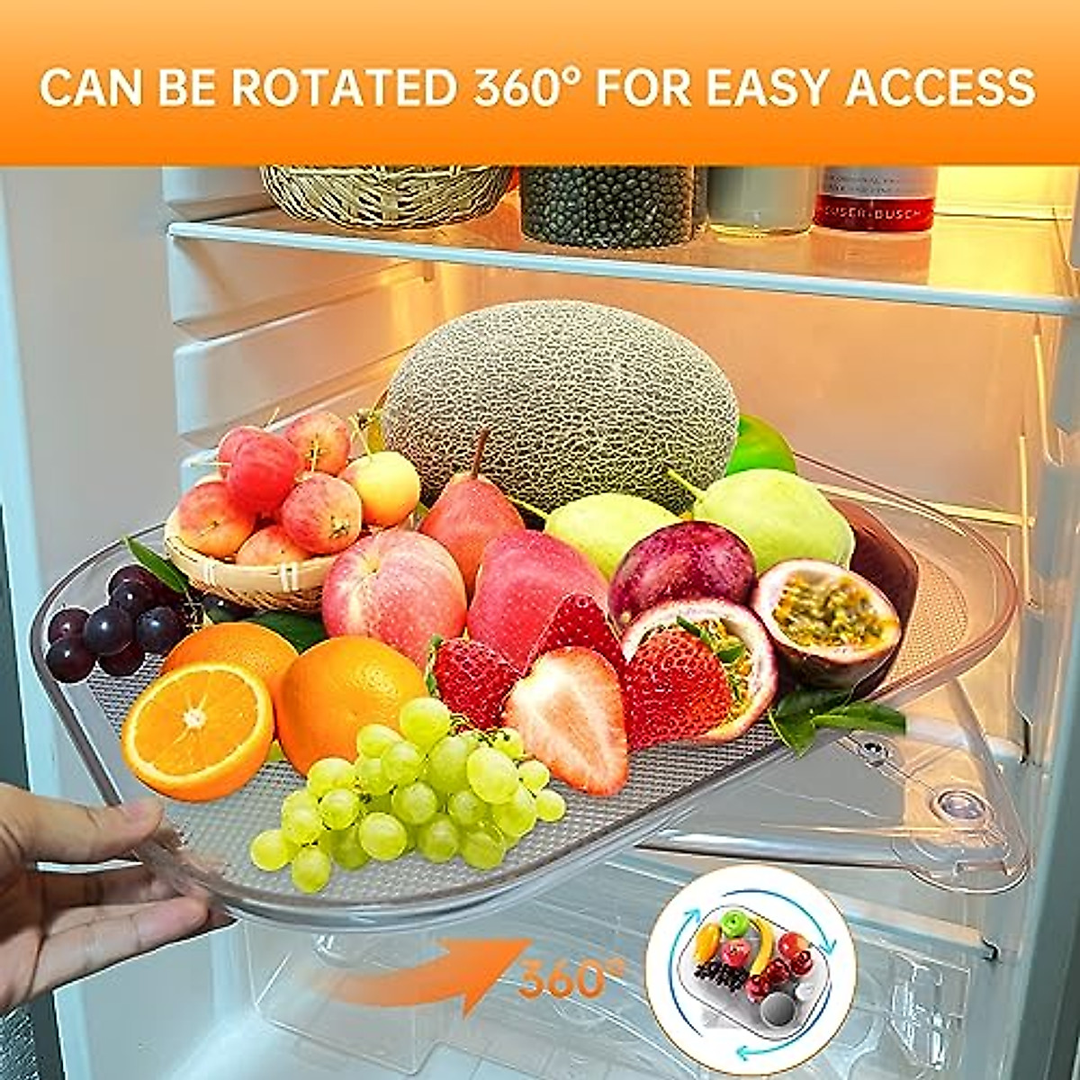 Square Lazy Susan for Refrigerator,Countertop Condiment Storage Rack Turntable Organizer for Rectangular Long & Oblong Tables,Household Rotating Rack for Kitchen, Bedroom (13.78" 10.24")