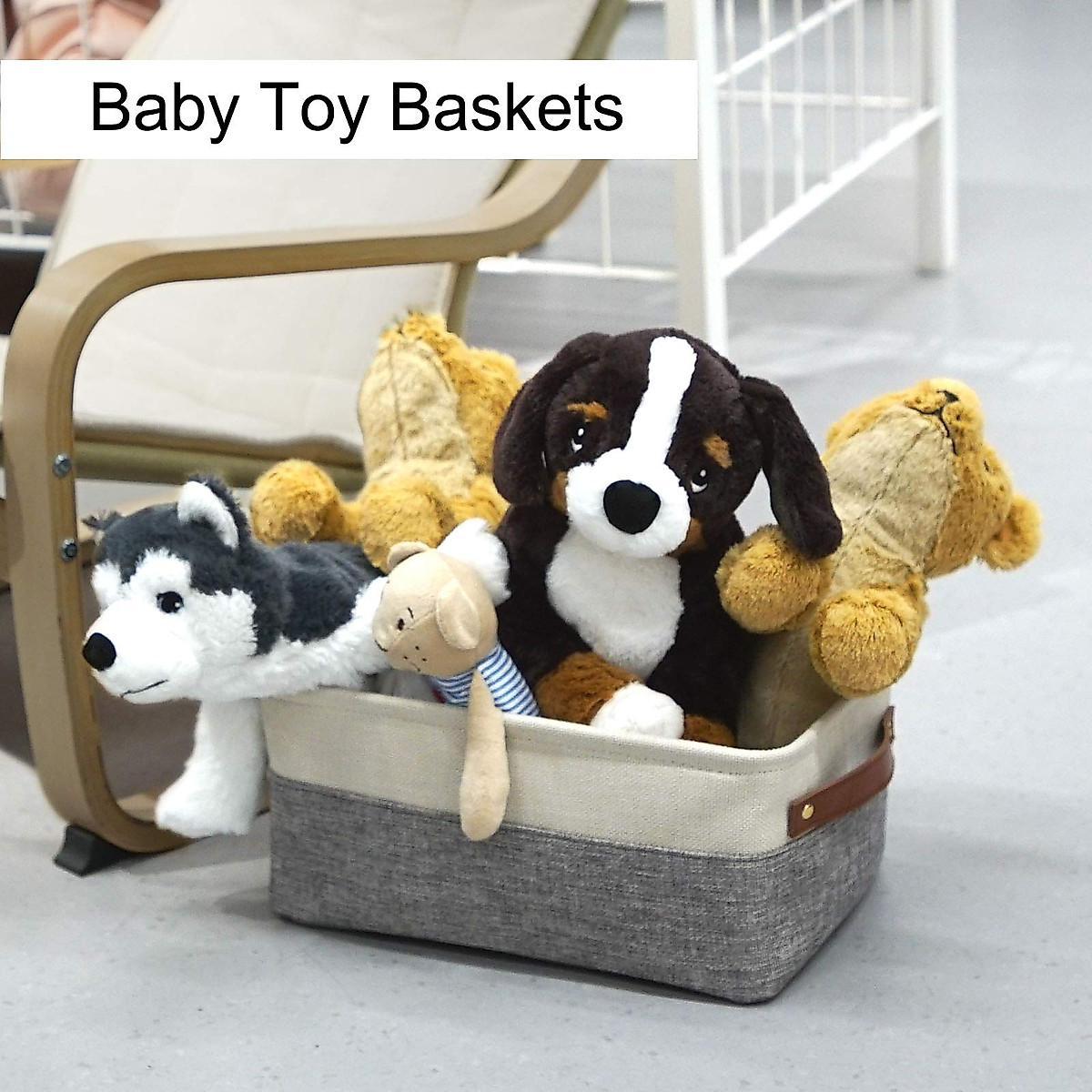 HNZIGE Small Storage Baskets for Organizing(6 Pack) Fabric Baskets for Shelves, Closets, Laundry, Nursery, Decorative Baskets for Gifts Empty (White&Gray, 11.8" x 7.8" x 5.1")