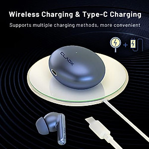 CLAOX Buds Active Noise Cancelling Earbuds, 5.3 Bluetooth Headphones, Wireless Earphones with Wireless Charging Case, Bluetooth Headset Built in Mic, Blue Earbuds for iPhone & Android