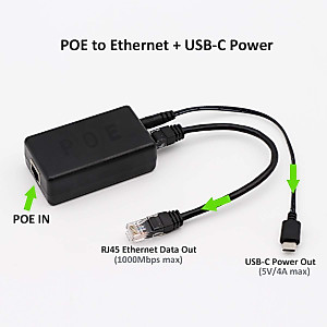 AuviPal USB-C Gigabit PoE Splitter, PoE to USB Type-C 5V/4A Max Power + 10/100/1000Mbps Ethernet Data Adapter for Raspberry Pi 4 and More, 802.3af/at Compliant | (AP-POE-USBC)