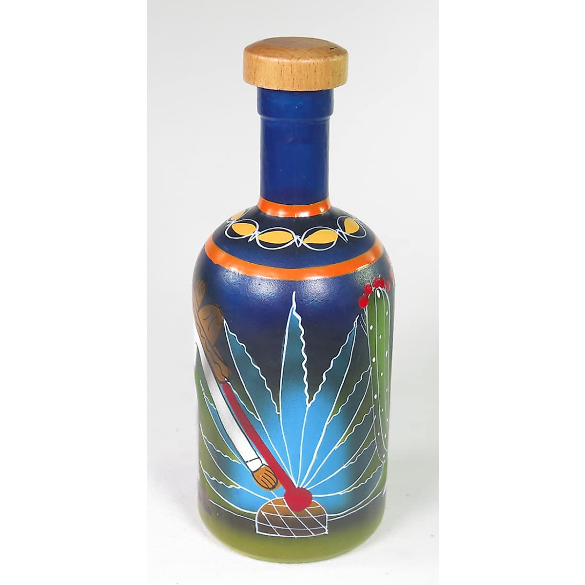 Eye4Art Mexican Tequila Shot Glasses and Bottle Set, Tequila Making Scene, Poncho with Agave Cactus hand painted Bottle, with display stand