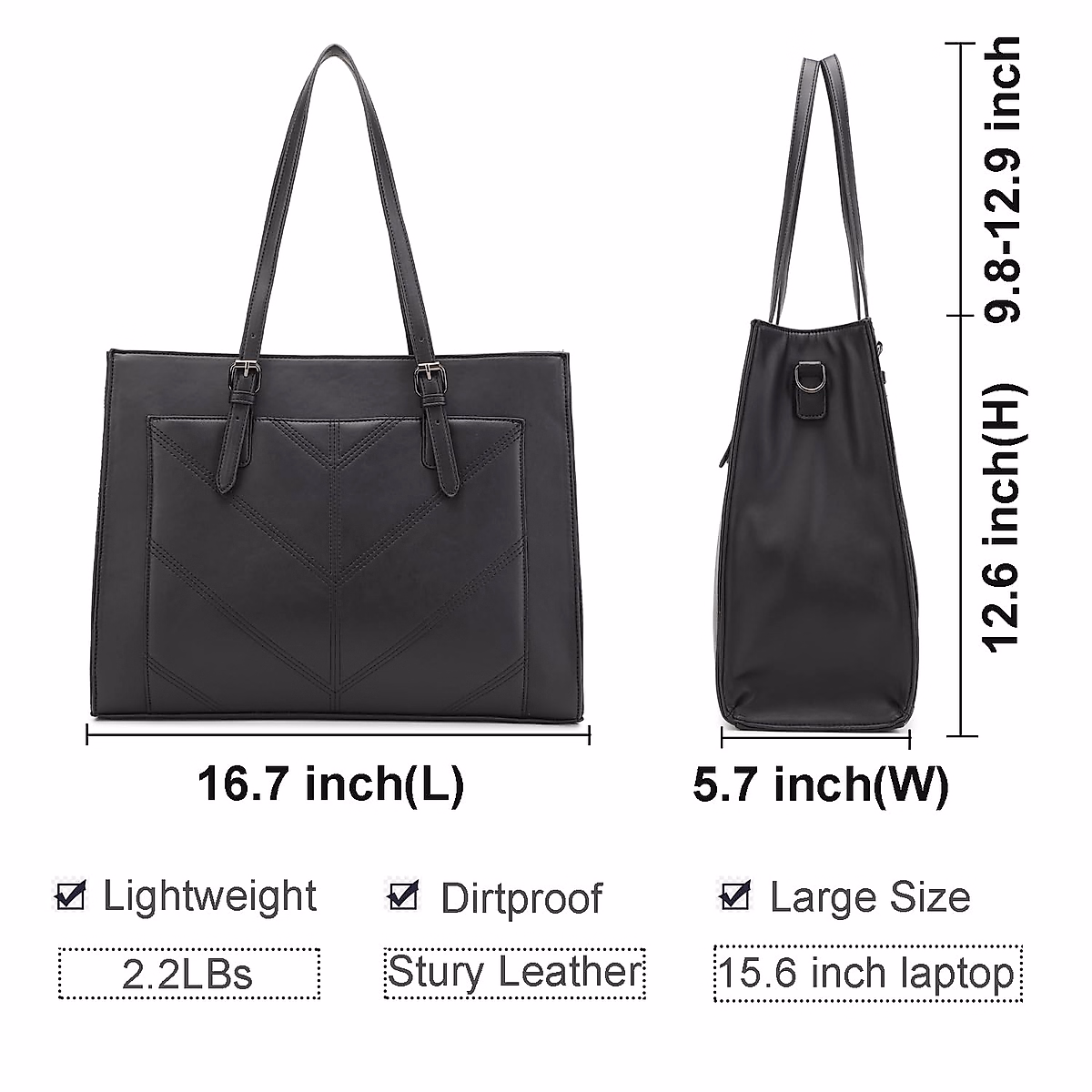 Barsine Work Bags for Women Laptop Tote Purses Professional Leather Large Capacity 15.6 Inch Office Briefcase Black