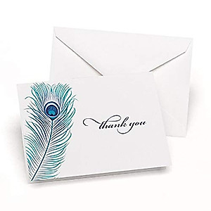 Hortense B. Hewitt 50-Count Peacock Feather Thank You Note Cards