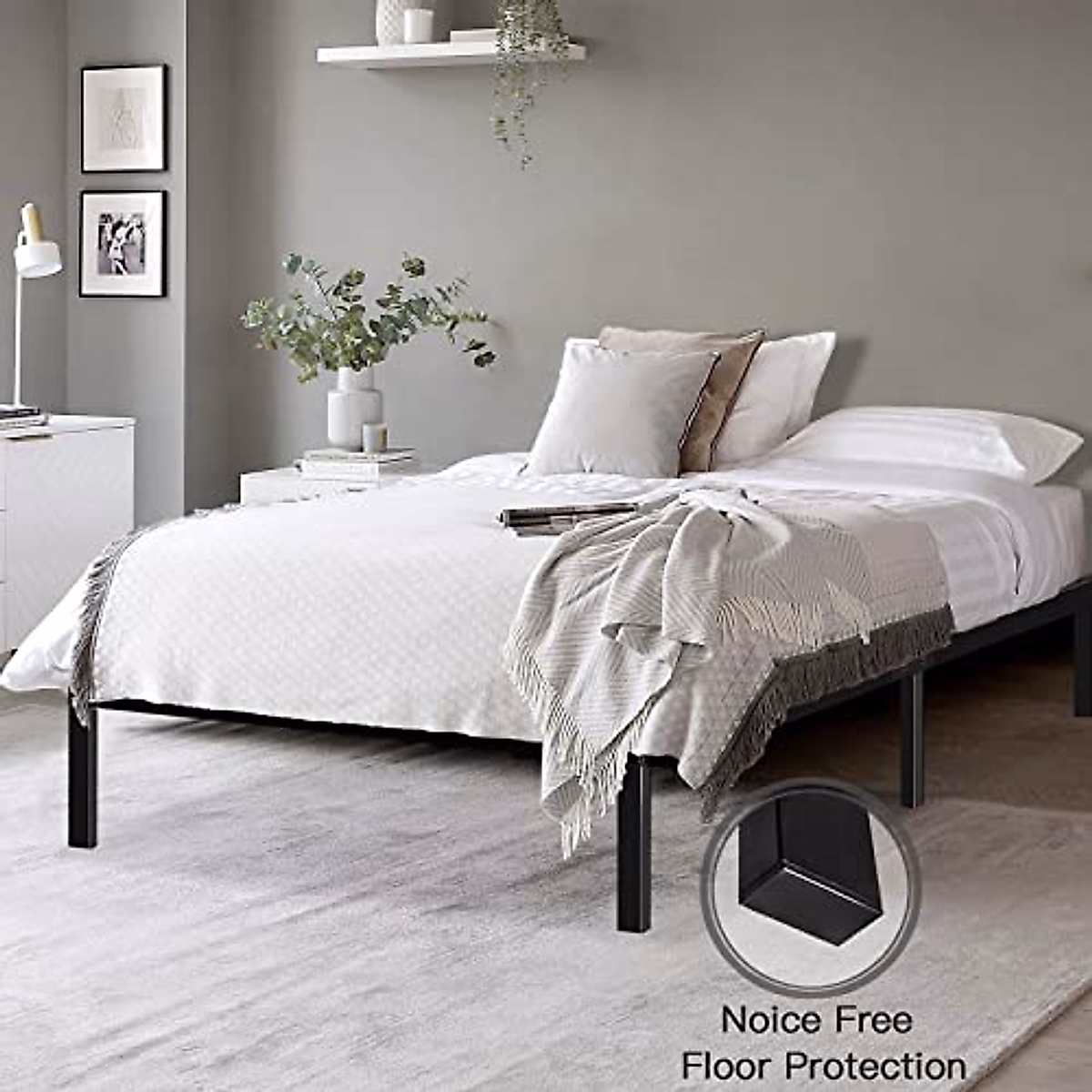 HAAGEEP Black Queen Bed Frame Metal No Box Spring Needed 14 Inch Platform Heavy Duty Beds Frames with Storage, BQ