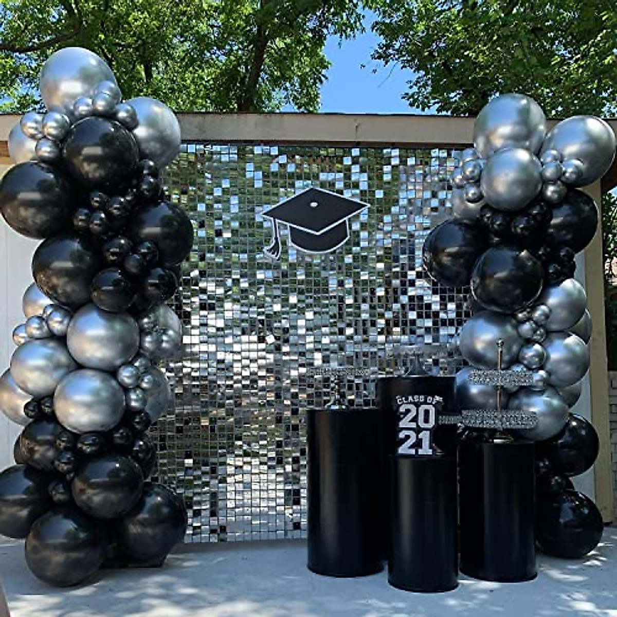 COKAOBE Silver Shimmer Wall Backdrop 24PCS Silver Sequins Backdrop Decoration Panels, Photo Backdrops for Birthday, Anniversary Wedding Engagement Decoration (Silver)