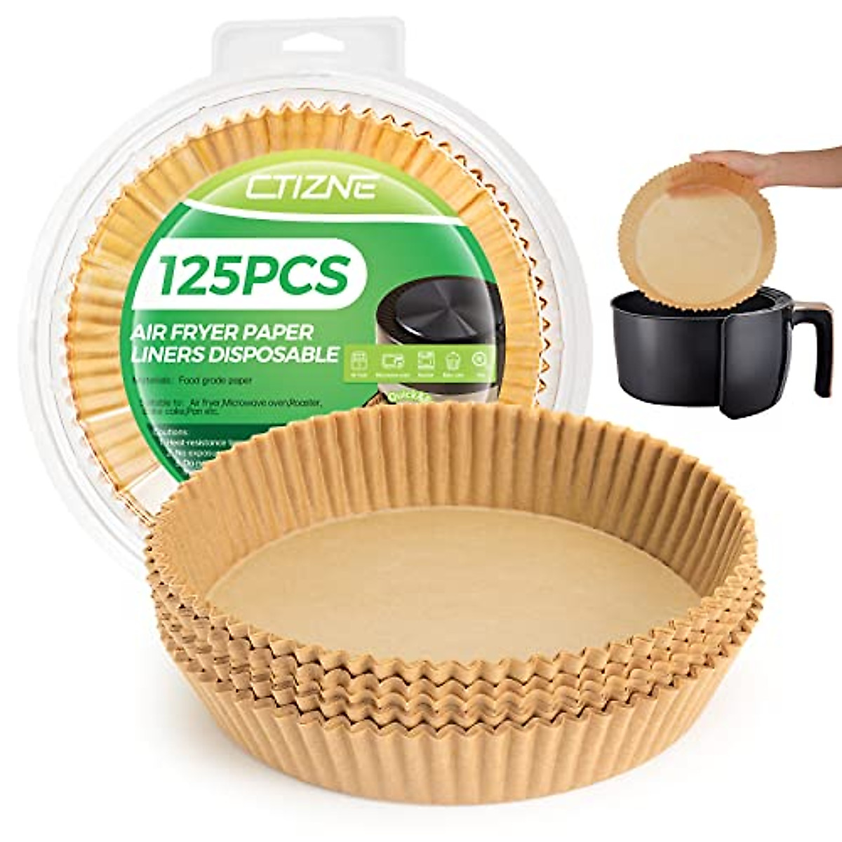 Air Fryer Disposable Paper Liners: 125Pcs 8In Parchment Paper Food Grade Baking Liner for 5-8 QT Airfryer Basket