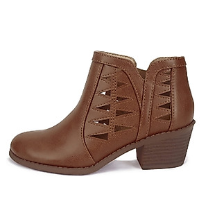 Soda Chance-2 Kids/Children/Girls Perforated Cut Out Stacked Block Heel Ankle Booties (Tan, us_footwear_size_system, little_kid, women, numeric, medium, numeric_2)