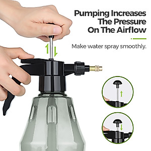 T4U Fine Mist Spray Bottle Plastic Grey 1L, Hand Held Pressure Plant Mister with Top Pump, Empty Water Sprayer Watering Can with Adjustable Nozzle for Indoor ， Outdoor Gardening and Home Cleaning