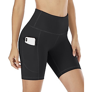 IUGA Biker Shorts Women 6"/8" Workout Shorts Womens with Pockets High Waisted Yoga Running Gym Spandex Compression Shorts Black