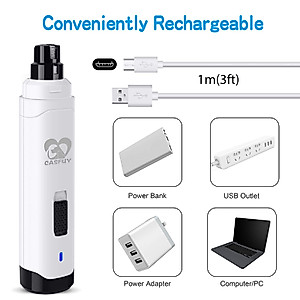 Casfuy Dog Nail Grinder Upgraded - Professional 2-Speed Electric Rechargeable Pet Nail Trimmer Painless Paws Grooming & Smoothing for Small Medium Large Dogs & Cats (White)