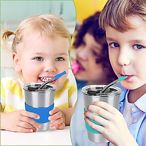 Kids Cups with Straw and Lid Spill Proof, 304 Stainless Steel Drinking Tumbler with Coasters, Unbreakable Water Glasses, BPA-Free Metal Sippy Mug for Toddler , Children, Adult, Travel Cups (6Pack)