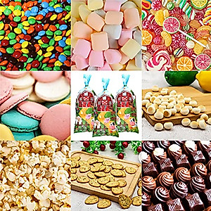 100 Pieces Farm Animal Cellophane Bags Farmhouse Party Treat Bag Cow Sheep Pig Printed Candy Goodie Bags with 100 Twist Ties for Birthday Baby Shower Party Favors Chocolate Snacks Cookies Packaging