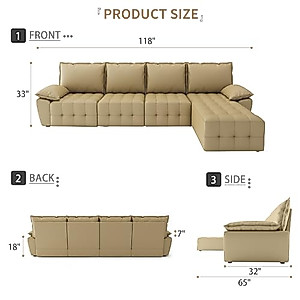 SILKIR Modular Convertible Sofa with Chaise Living Room Loveseat Couch Sectional, Polyurethane, 4seat L-Shape-1 Mustard Gold