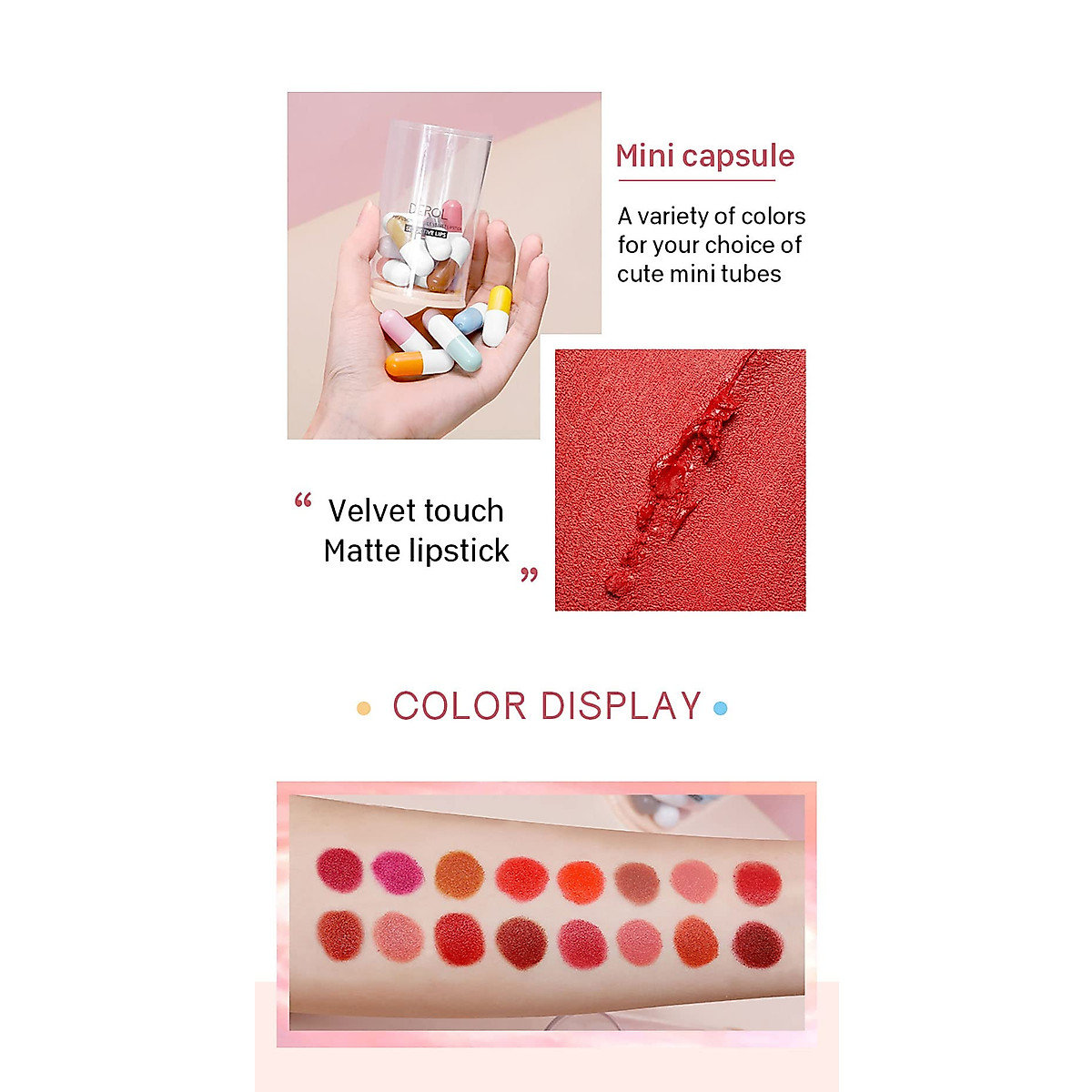 SWETIYOU Pill Lipstick Capsules, 16 Pcs Mini Matte Lipstick Set Cute Capsule Waterproof Lipstick Long Lasting Mini Capsules Lipstick Velvet Matte Lipstick Set 0.035lb