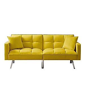 Sofas Futon Sofa Bed, Mid-Century Modern Convertible Couch Loveseat Sleeper for Small Space,