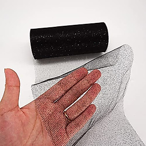 Ableme Deco Black Glitter Tulle Fabric Rolls, 6 Inch by 25 Yards (75 feet) Ribbon Spool Sparkle Sequin Tulle for Tutu Gift Wrapping Wedding Bow Decoration Party Supplies (Black)