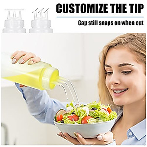 Dingion 8 Pcs 3 Hole Squeeze Bottles 16 oz Plastic Condiment Salad Dressing Container Sauces for Ketchup Mustard Seasoning Squeezer Bakery Kitchen Accessories 450 ml