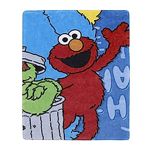 SESAME STREET Elmo, Big Bird, Cookie Monster, and Oscar The Grouch Blue, Red, Green, and Yellow Super Soft Toddler Blanket