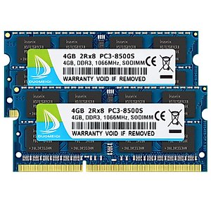 DUOMEIQI Ram DDR3 8GB Kit (2 X 4GB) PC3-8500 PC3 8500S DDR3 1066MHz SO-DIMM CL7 204 Pin 1.5v 2RX8 Sodimm DDR3 Non-ECC Unbuffered Notebook Memory Laptop RAM Modules