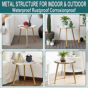AOJEZOR Bed Side Table Ideal for Any Room, Living Room, Bedroom,Metal Structure Small Round Side Table Great for Small Spaces,White Tray with 3 Gold Legs End Table