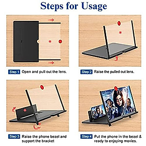 12" Screen Magnifier Amplifier, 3D HD Mobile Phone Magnifier Projector Screen for Movies, Videos,and Gaming.Foldable Mobile Phone Holder with Screen Magnifier,Supports All Smartphones(Black)
