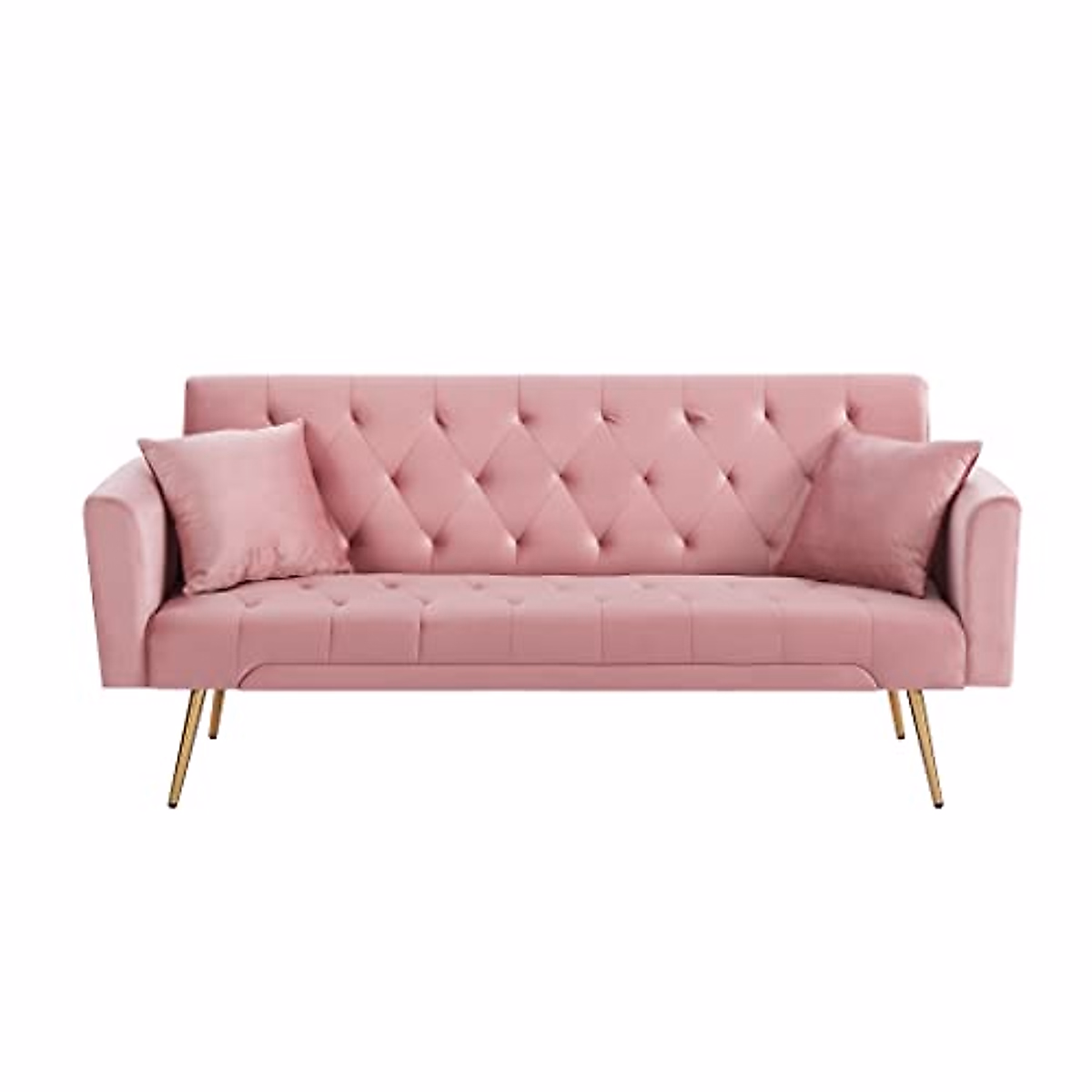 ERYE 3-in-1 Upholstered Futon Loveseat Convertible Sleeper Bed,2-Seaters Sofa & Couch Soft Cushions Love Seat Daybed for Small Space Living Room Napping Sofabed, Pink Velvet Metal Legs