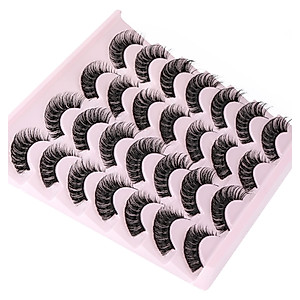 False Eyelashes Russian Strip Lashes Fluffy Fake Eyelashes Extension D Curl Wispy Handmade Soft Reusable 14 Pairs Lashes Pack
