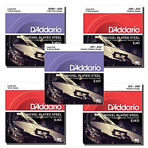 D'Addario J60+ 5-String Banjo Strings, Nickel, Light Plus, 9.5-20