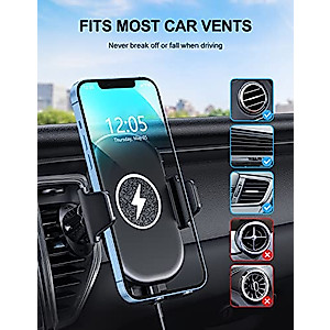 OBRFFE Wireless Car Charger Mount [QC 3.0 Car Charger Included], Max 15W Qi Fast Charging Phone Mount for Car Air Vent Compatible with iPhone 14 13 12 11 Pro Max/XR/XS/X, Galaxy Note 20/S23/S22, etc